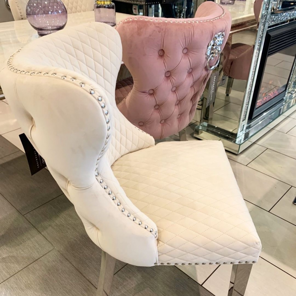 Downtown spisestol - Rosa - italiensk fløyel & Sølv rustfritt ben ...